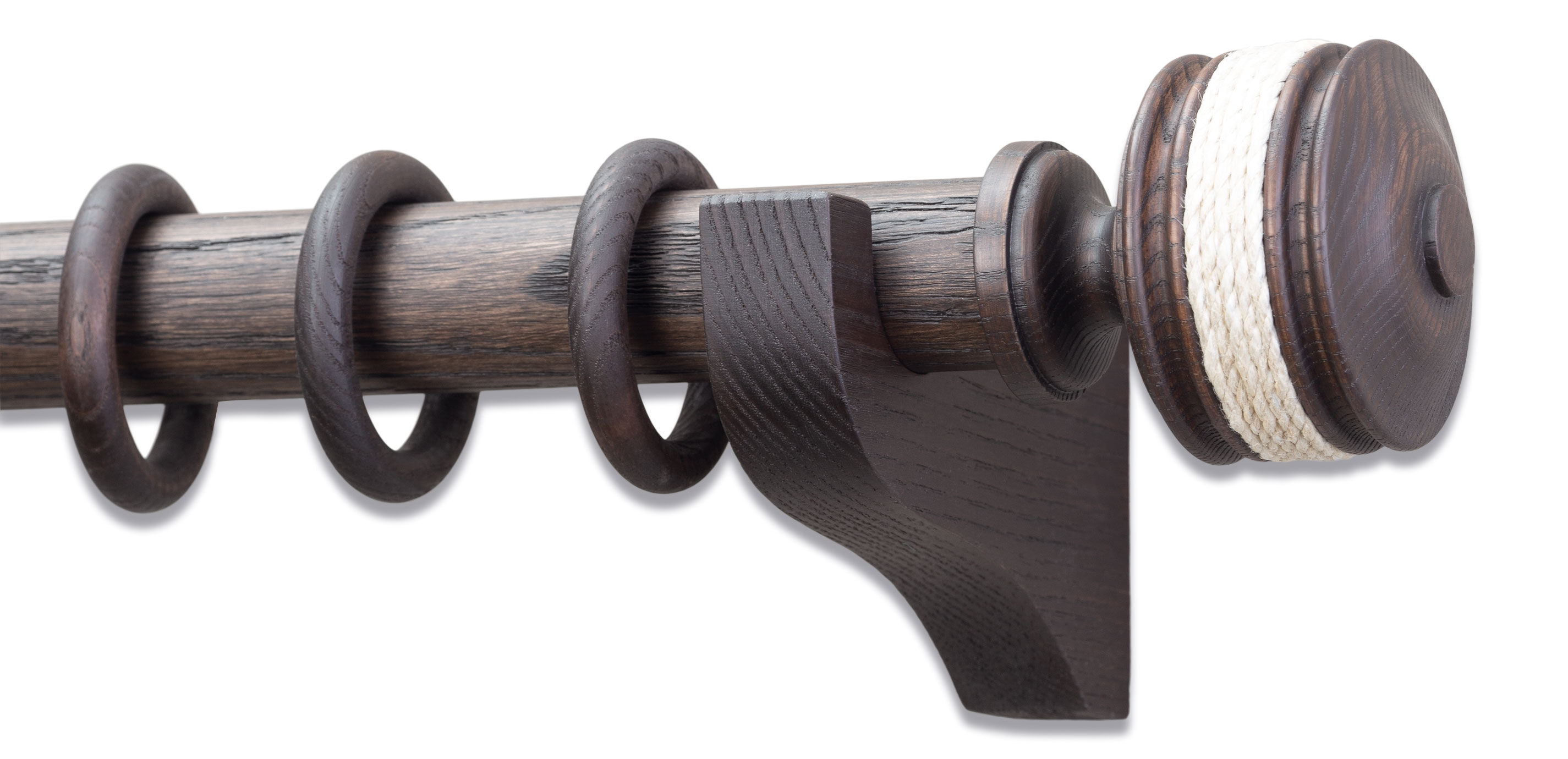 Distressed Wood Drapery Hardware Set with Roped End Cap | Ethan Allen