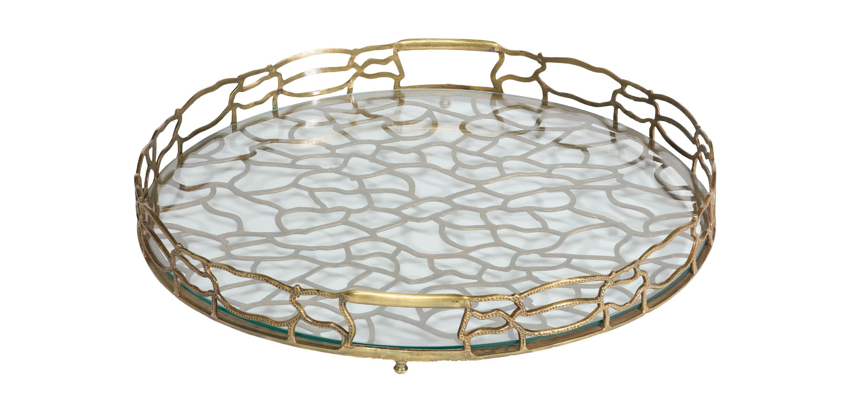 Round Brass Coral Tray with Glass Insert | Ethan Allen