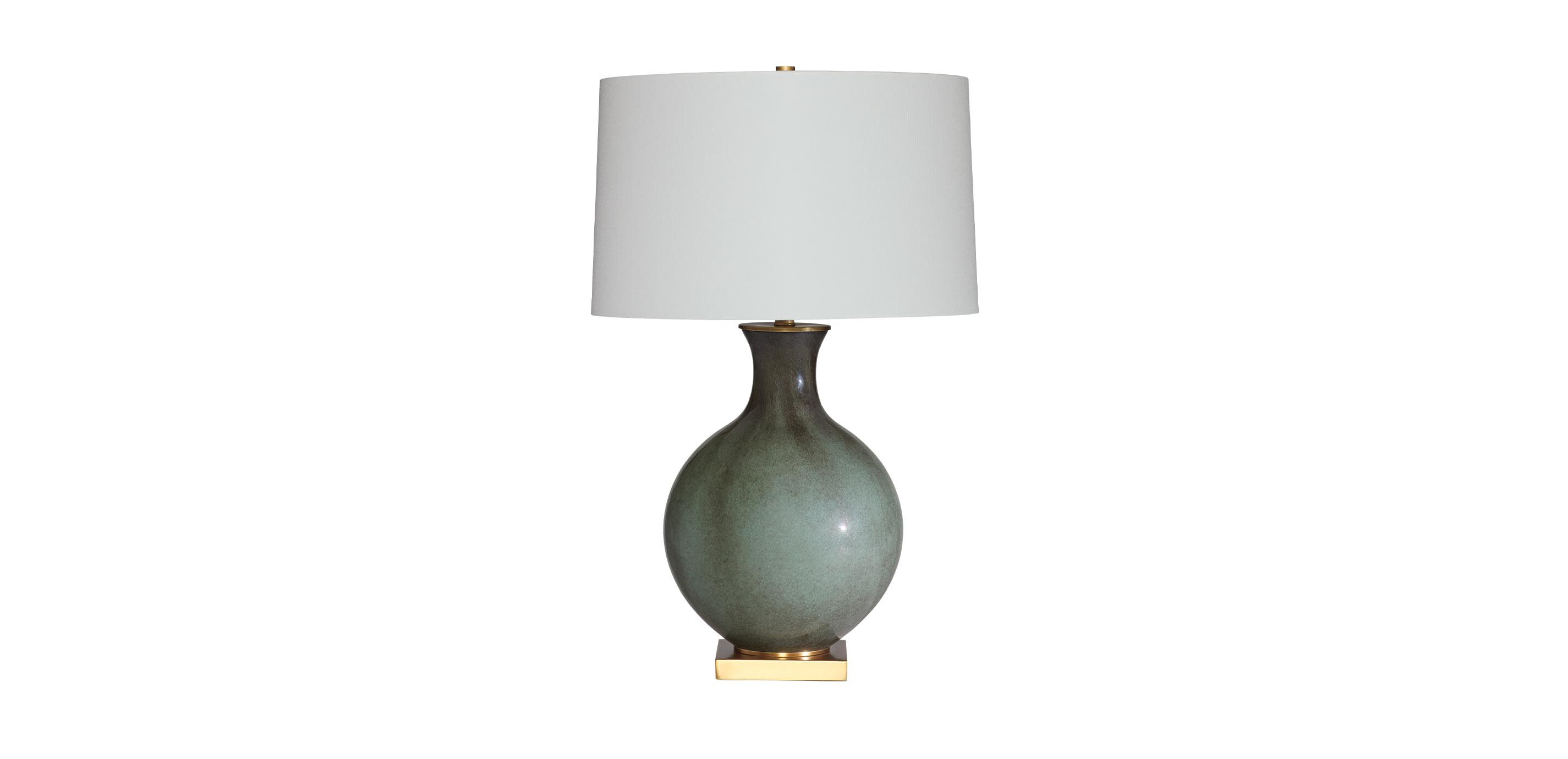 Marve Glass Table Lamp—Olive Green with Black Speckle | Ethan Allen