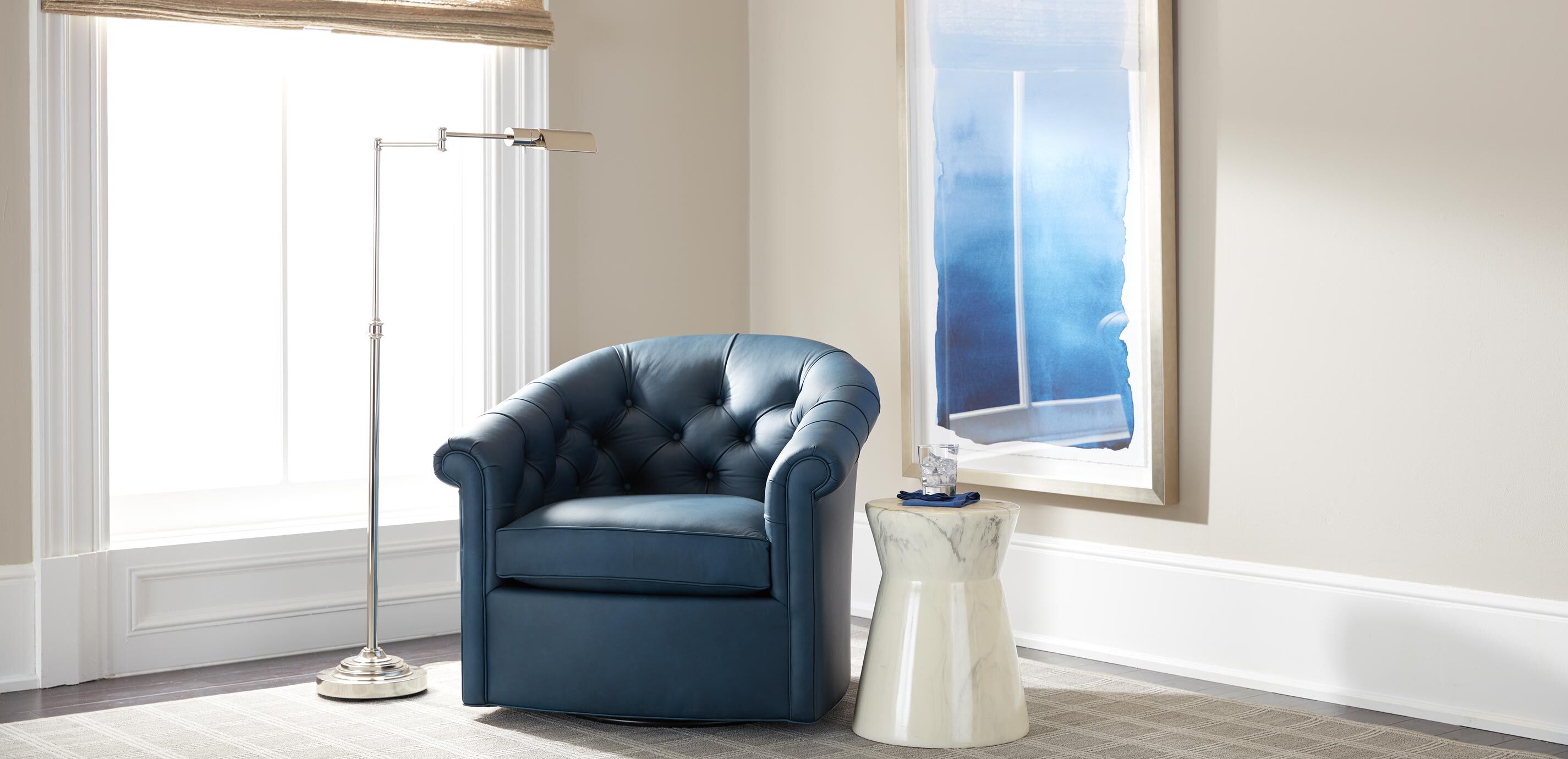 Clyde Leather Swivel Chair | Leather Swivel Seating | Ethan Allen