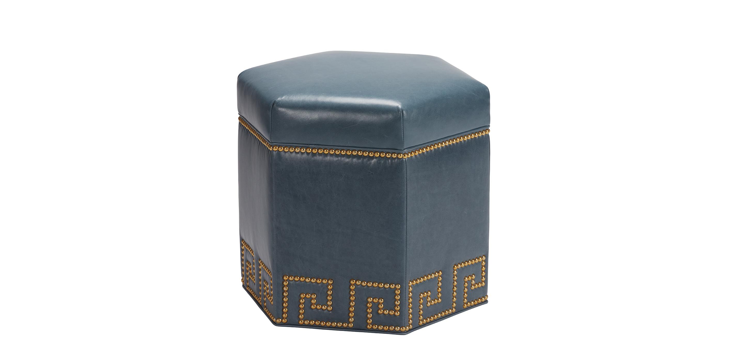 Viviette Leather Hexagon Ottoman | Leather Ottoman | Ethan Allen