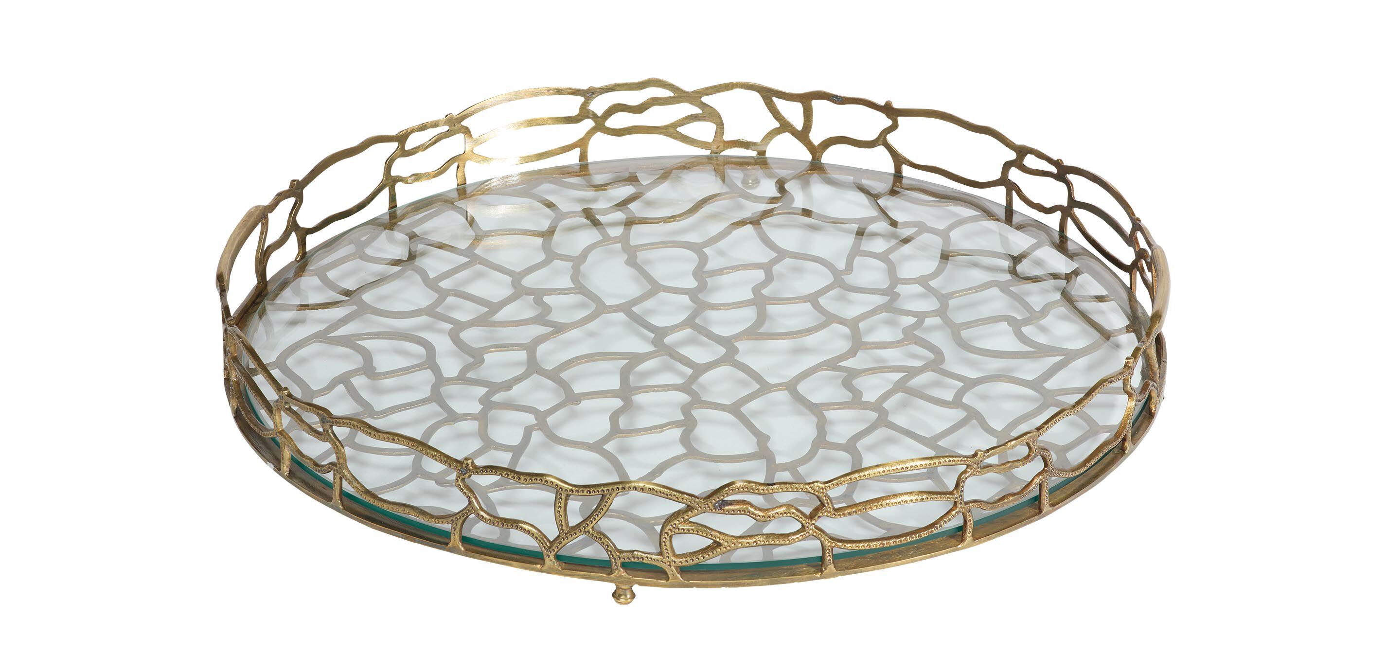 Round Brass Coral Tray with Glass Insert | Ethan Allen